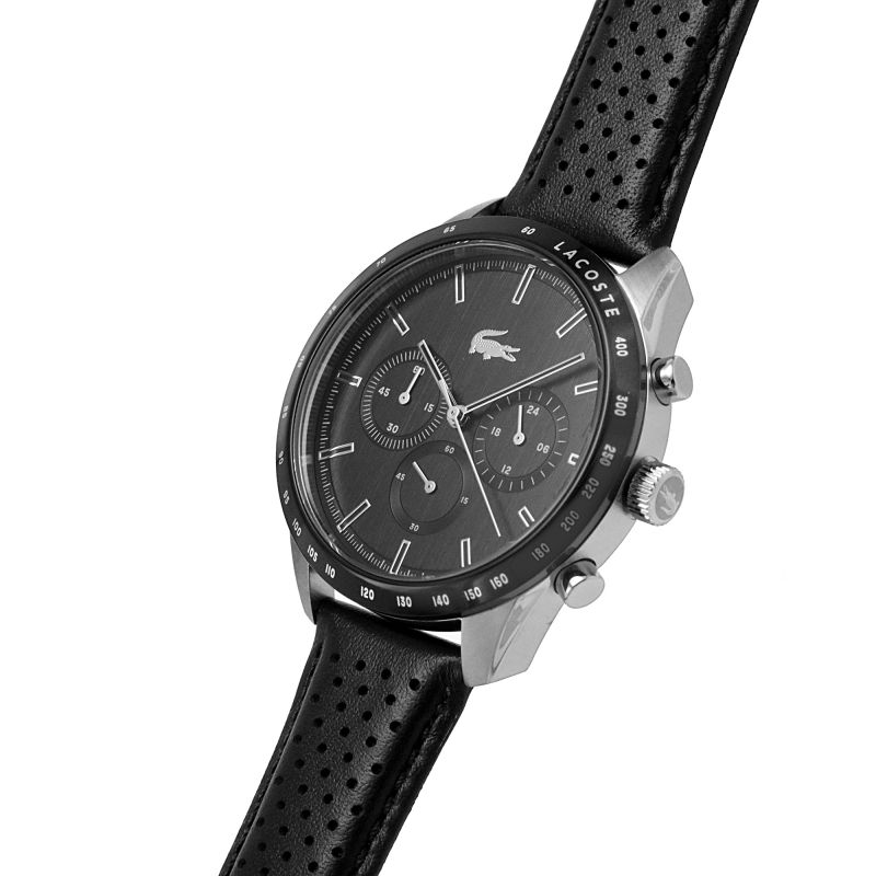 Lacoste 2011109 Boston Black Leather Strap Black Dial Chronograph Men mzwatcheslk