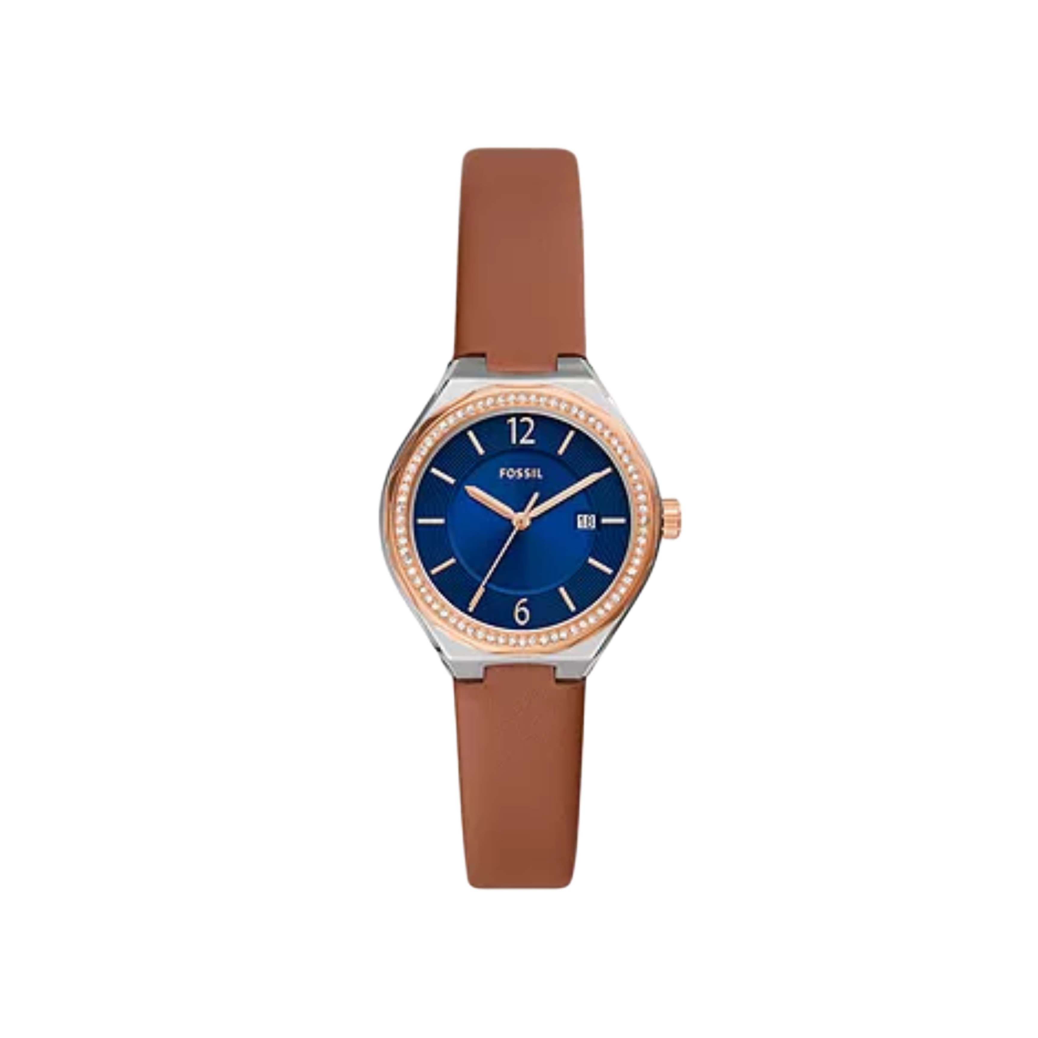 Fossil Eevie BQ3803 Three-Hand Date Brown Leather Strap Women’s Watch ...