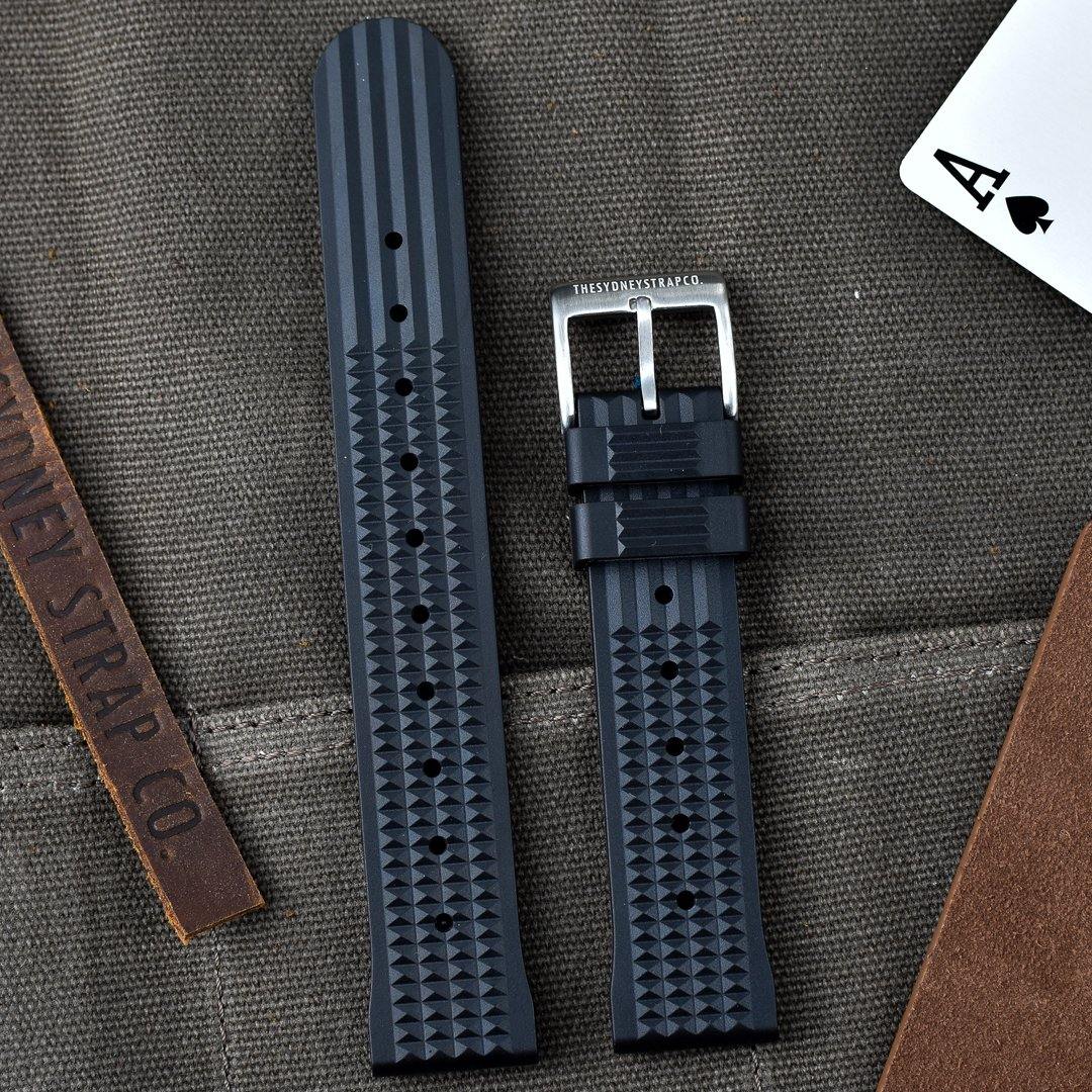 Premium Grade Fluoro Vulcanized Waffle Type Watch Rubber Strap 20mm an ...