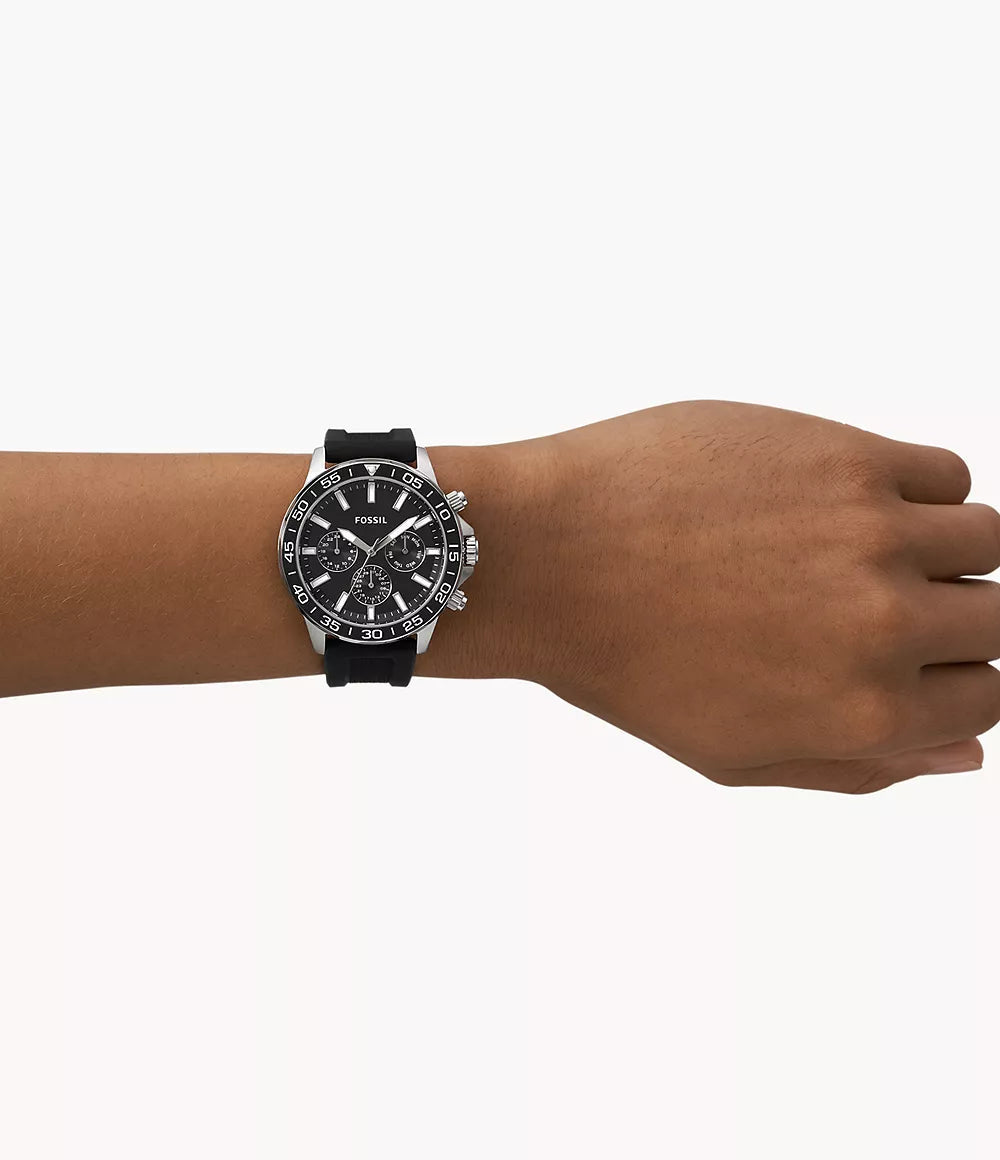 Fossil BQ2494 Bannon Multifunction Chronograph Black Dial Black Silico ...