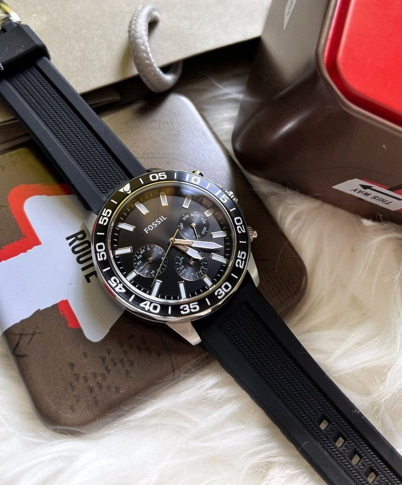Fossil BQ2494 Bannon Multifunction Chronograph Black Dial Black Silico ...