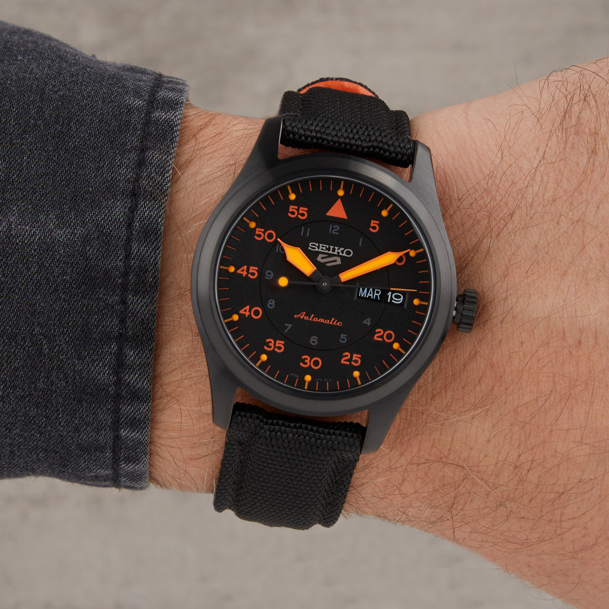Seiko 5 Sports SRPH33K1 Flieger Automatic Black and Orange Men's Watch ...
