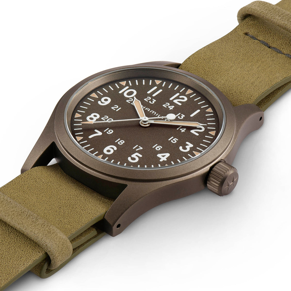 Hamilton H69449861 Khaki Field Mechanical Brown Dial Leather Strap Men ...