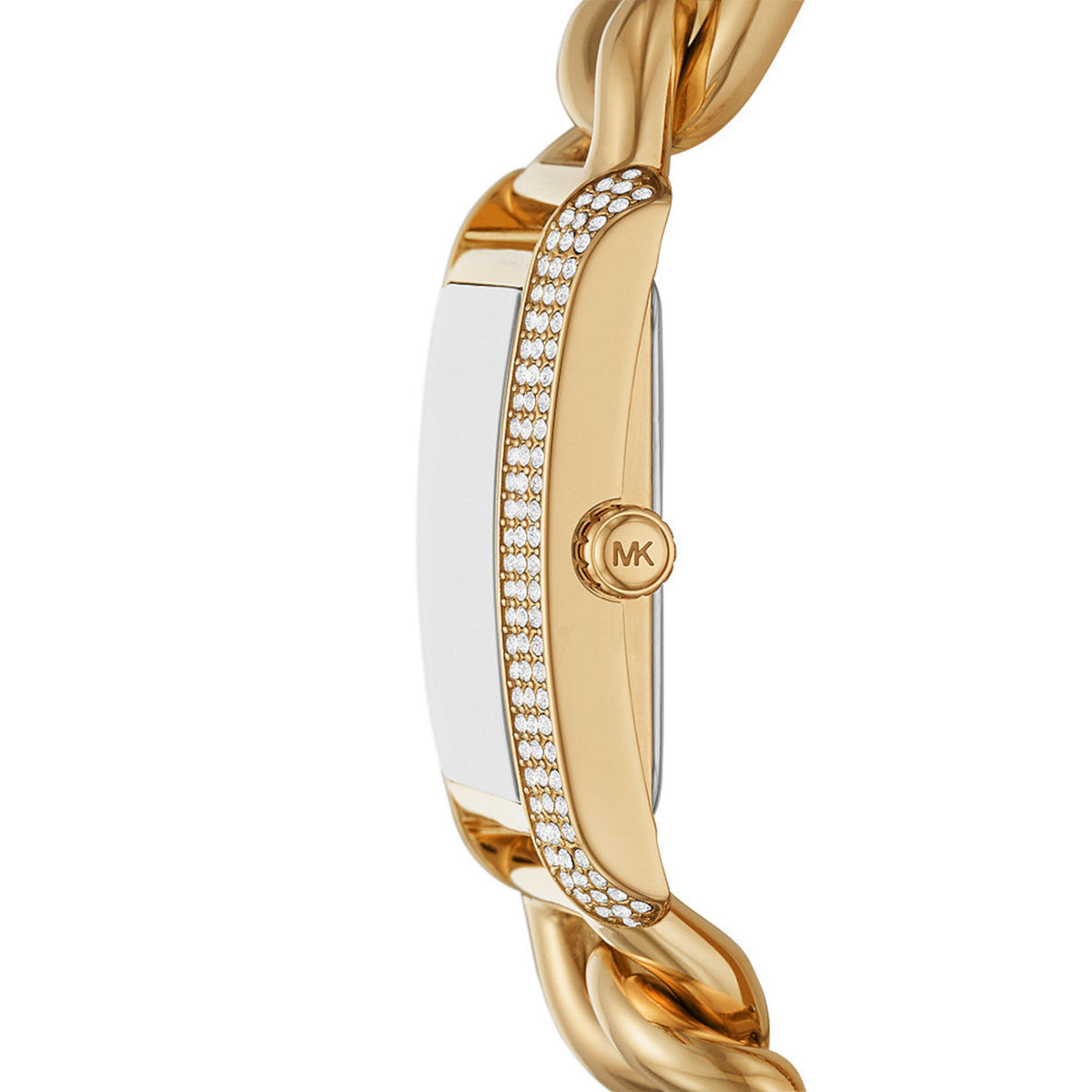 Michael Kors MK7300 Emery Silver Rectangular Dial Gold Chain Stainless ...